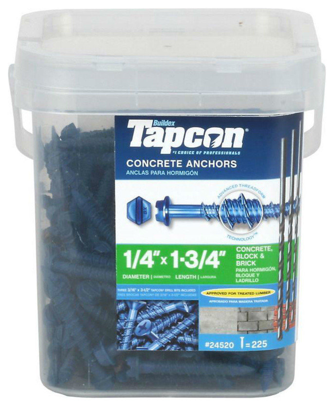 Tapcon® 24520 Hex-Washer-Head Concrete Anchors, 1/4" x 1-3/4", 225-Count - Traditional - Nails ...