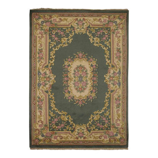 Hand Knotted Aras Wool Area Rug - Oriental | Green | Rugs for Living ...