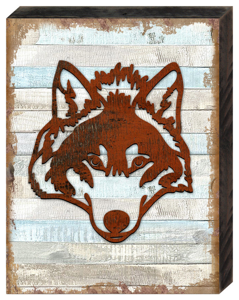 Rustic Wolf Face Wooden Block, 18 x 12 - Rustic - Wall Accents - by G ...