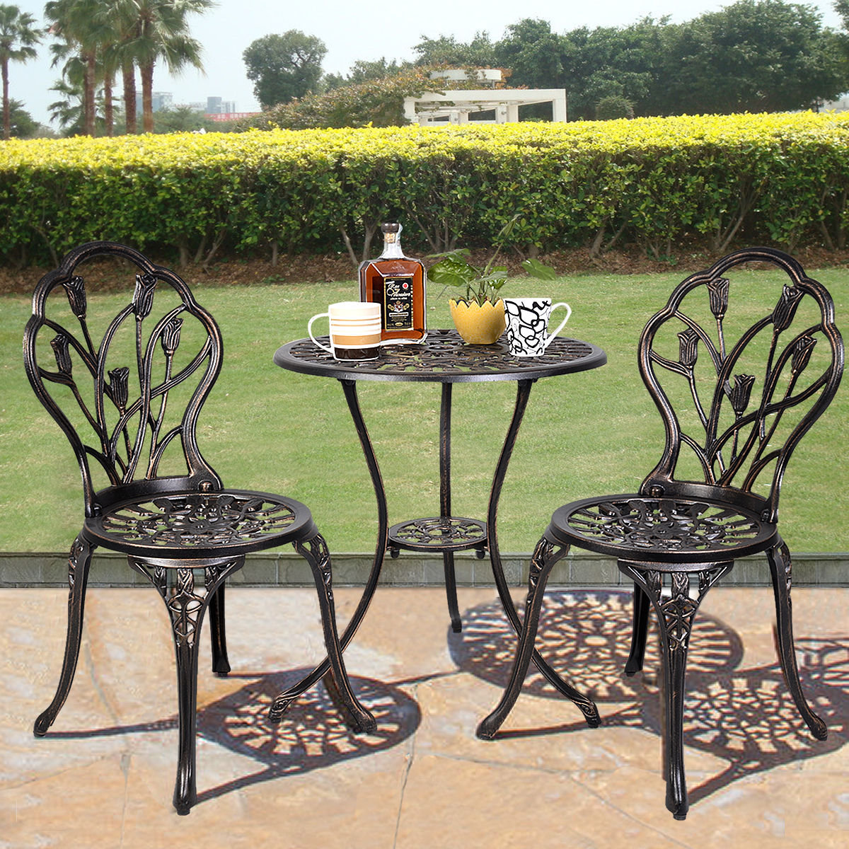 Outdoor Patio Bistro Set Tulip Design in Antique Copper - Mediterranean ...