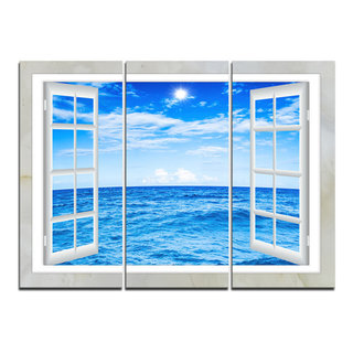 "Window Open to Blue Wavy Ocean" Metal Wall Art, 3 Panels, 36"x28", 36 ...