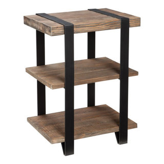Alaterre Furniture Modesto 2-Shelf Metal Strap and Reclaimed Wood End ...