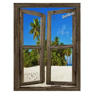 Beach Cabin Window Mural #10 One Piece Peel & Stick CANVAS Wall Mural ...