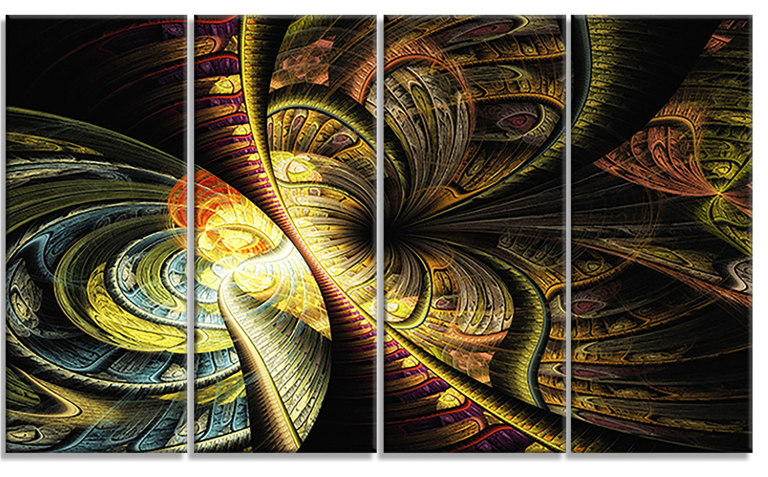 "Fractal" Digital Glossy Metal Wall Art, 48"x28" 4 Panel - Contemporary ...