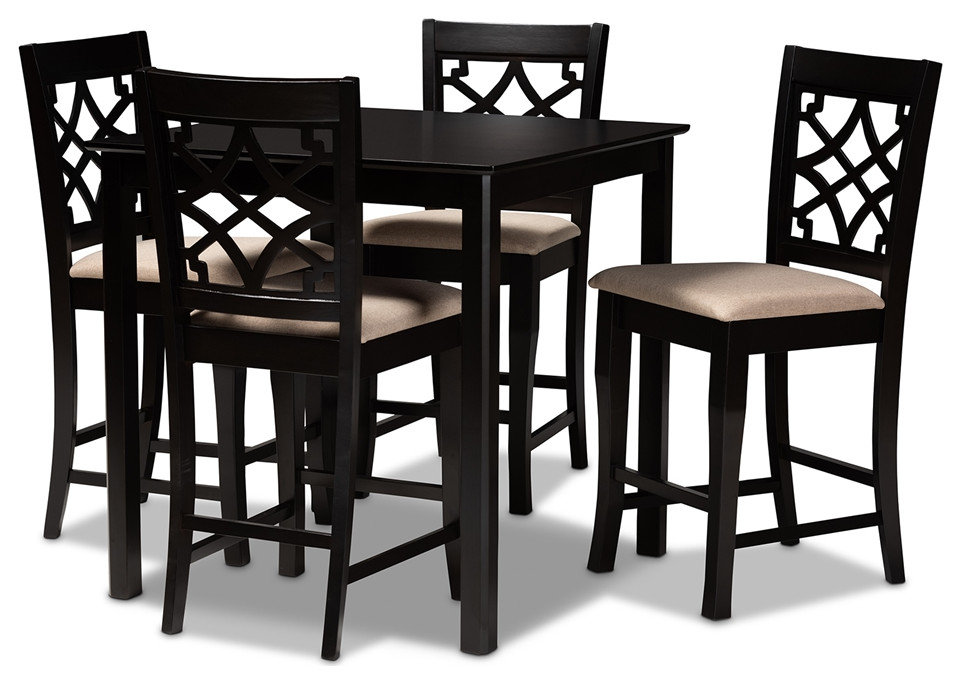 Modern Sand Fabric Upholstered Espresso Brown Finished 5-Piece Wood Pub ...