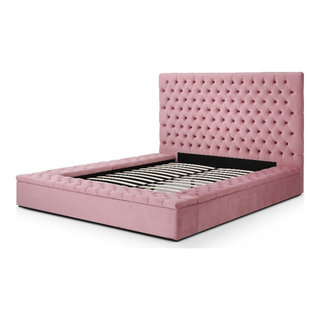 Pemberly Row Contemporary Velvet Upholstered Platform King Bed in Pink ...