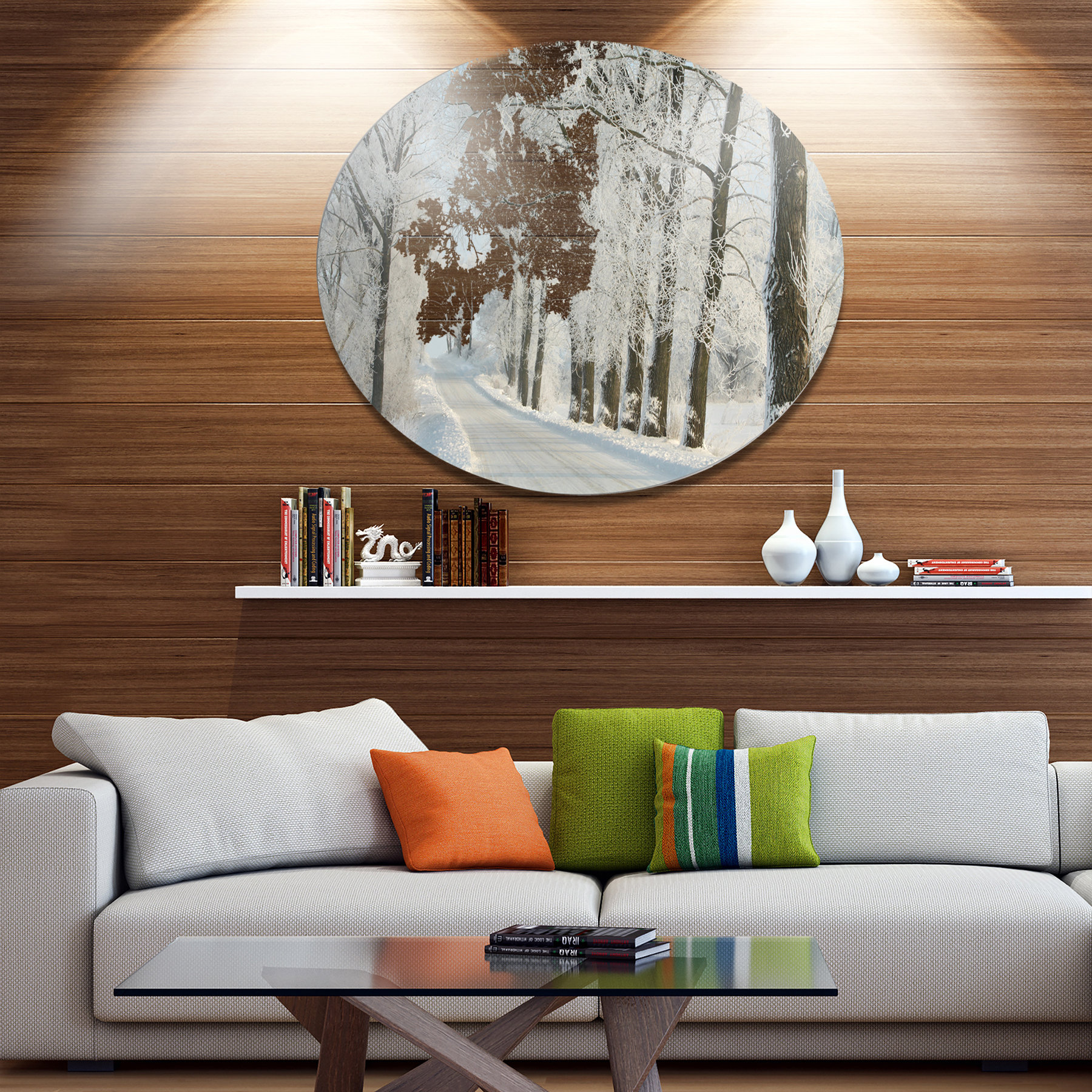 Winter Road In Dense Foggy Forest, Forest Round Wall Art, Disc of 23 ...