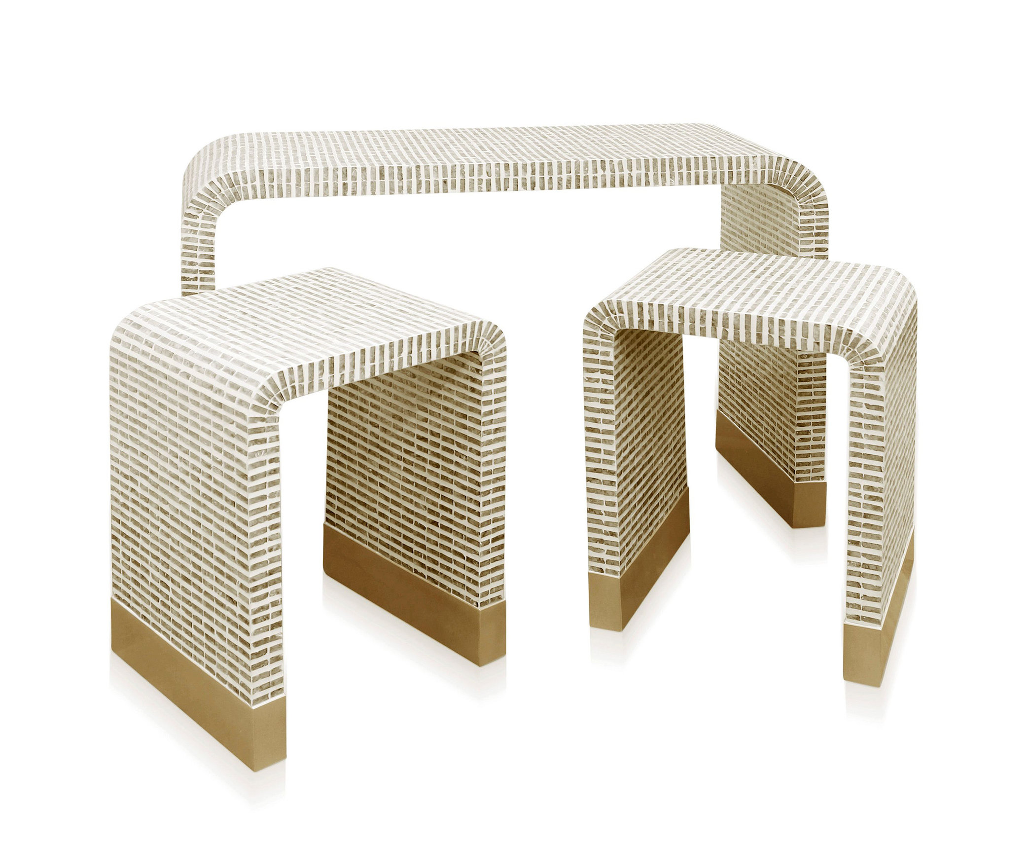 Nested Waterfall Tables Set of 3 Mother of Pearl Mosaic - Beach Style ...