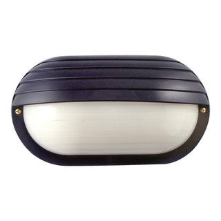 Decorative Outdoor Eurostyle Oblong Hooded Fixture Black Frosted Lens ...