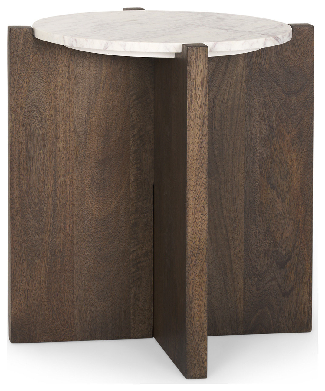 Bianca Dark Brown Wood With Marble Round Accent Table - Transitional - Side Tables And End ...
