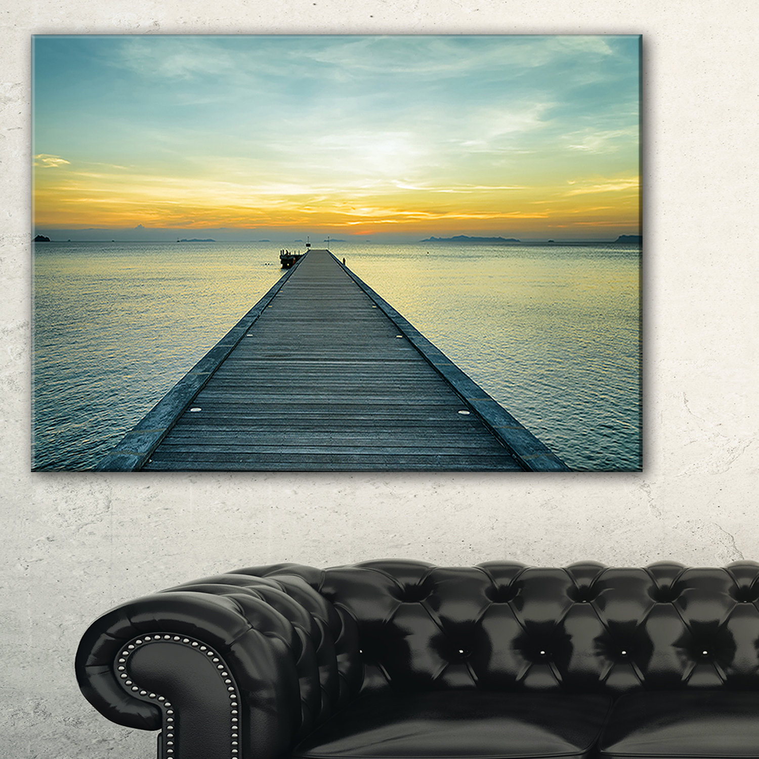 "Wood Pier Into The Yellow Blue Sea" Wooden Bridge Wall Art, 40"x20 ...