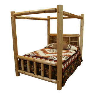 White Cedar Log Canopy Bookshelf Bed, Full - Rustic - Canopy Beds - by ...