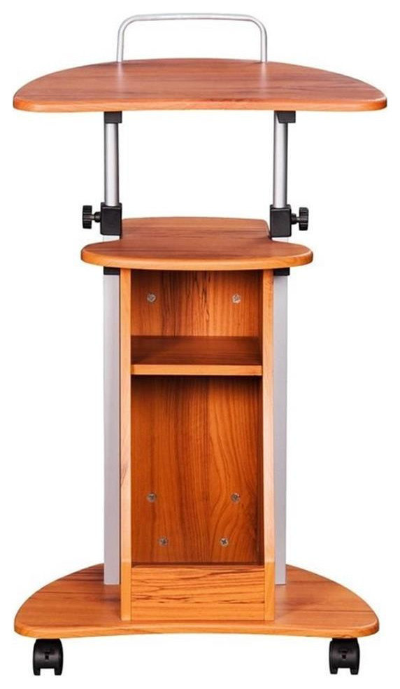Pemberly Row Sit-to-Stand Rolling Laptop Cart with Storage in Wood ...