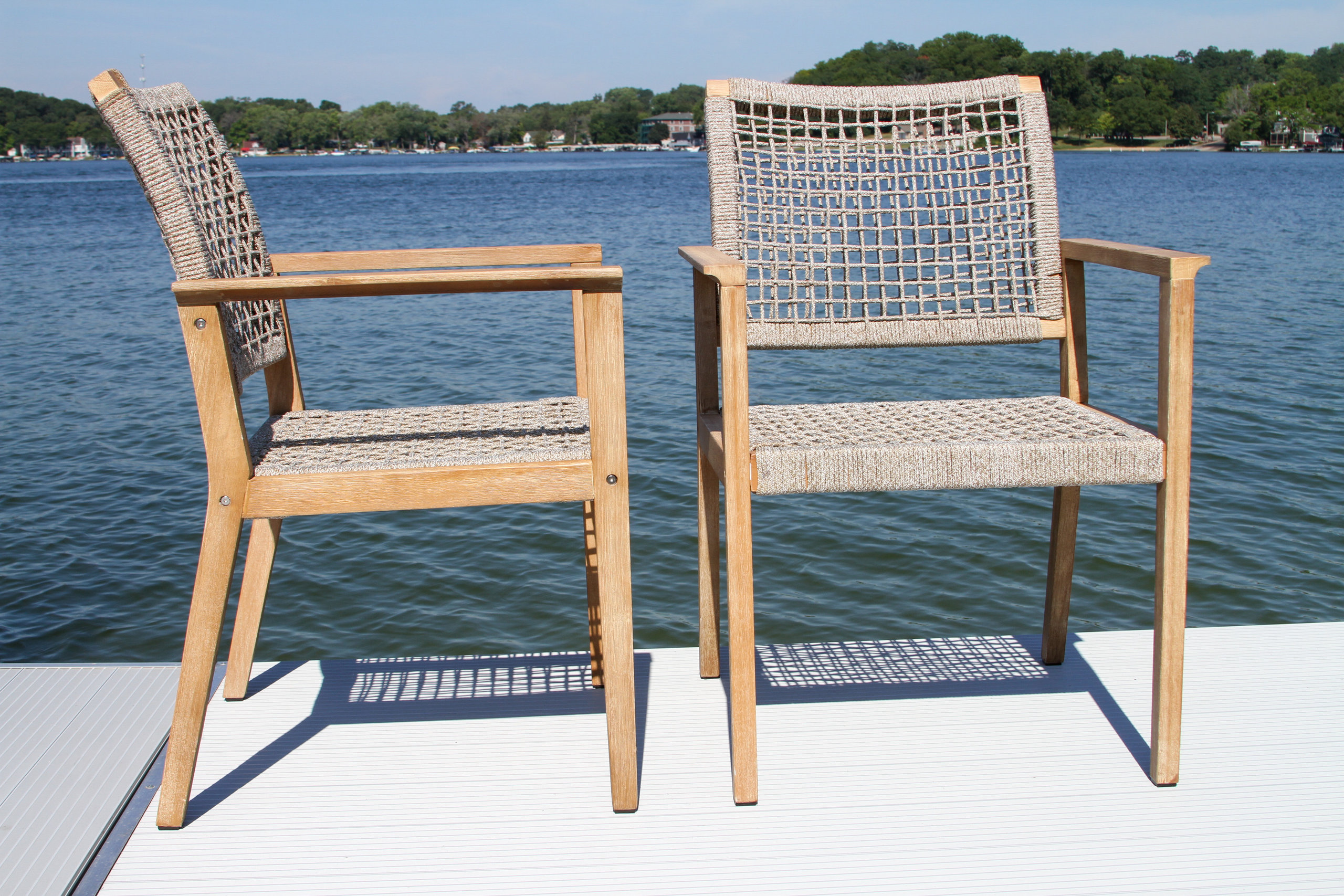 48" Ivory Composite Dining Table With 4 Wheat Rope Chairs - Beach Style ...
