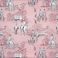 Pink equestrian toile fabric horse hunt, Standard Cut - Farmhouse ...