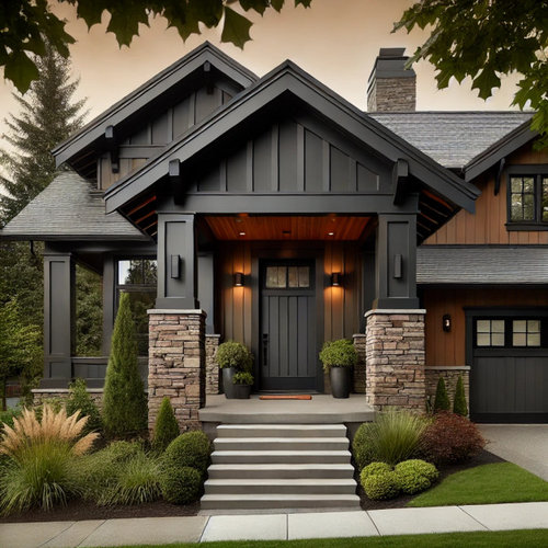 Help-exterior paint color to tone down warm stone