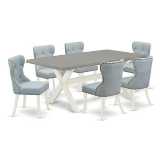 East West Furniture X-Style 7-piece Wood Dining Set in White/Cement ...