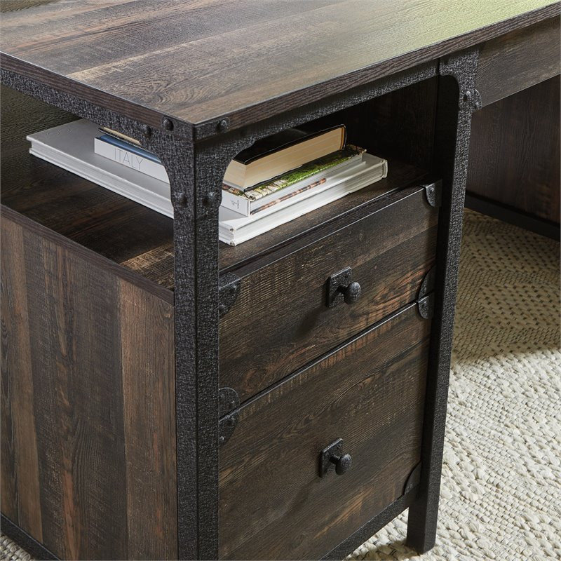 Sauder Steel River Engineered Wood Executive Desk in Carbon Oak ...