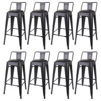 Black 30" Low Back Metal Bar Stools With Vegan Leather Seat Set of 8 ...