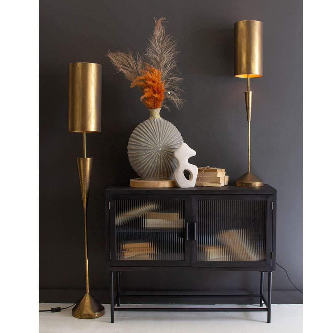Slim Distressed Gold Tall Metal Shade Table Lamp 40 in Round Buffet ...