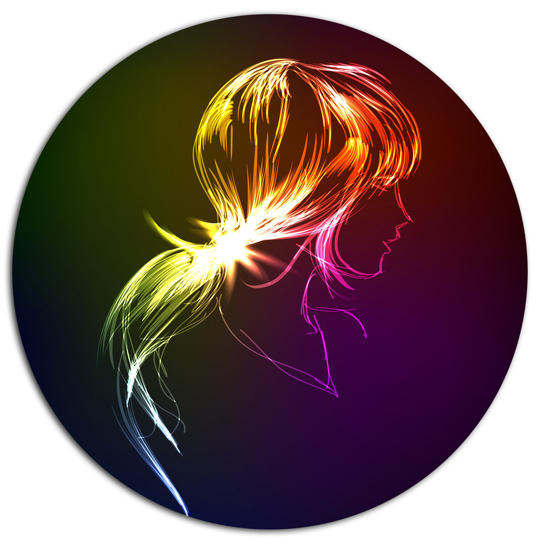 Illuminating Fractal Girl'S Head, Abstract Round Wall Art, Disc of 23 ...