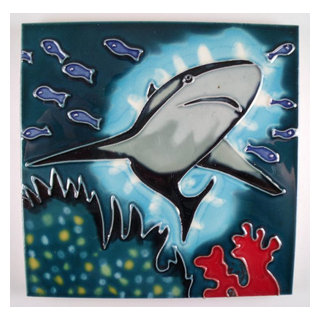 Tropical Ocean Reef Shark Ceramic Tile Art - Beach Style - Wall And ...