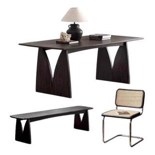 Oak Solid Wood Black Dining Table - Tropical - Dining Sets - by GVAwood | Houzz