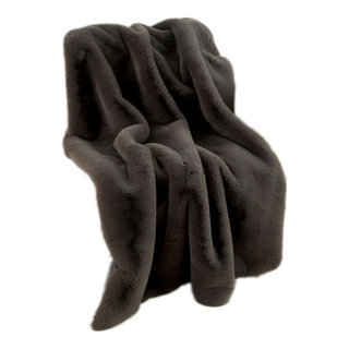 60 X 50 Inch Polyester Throw with Fur Like Texture, Gray - Contemporary ...