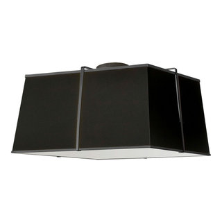 3 Light Black Flush Mount w/ White Fabric Diffuser - Contemporary ...