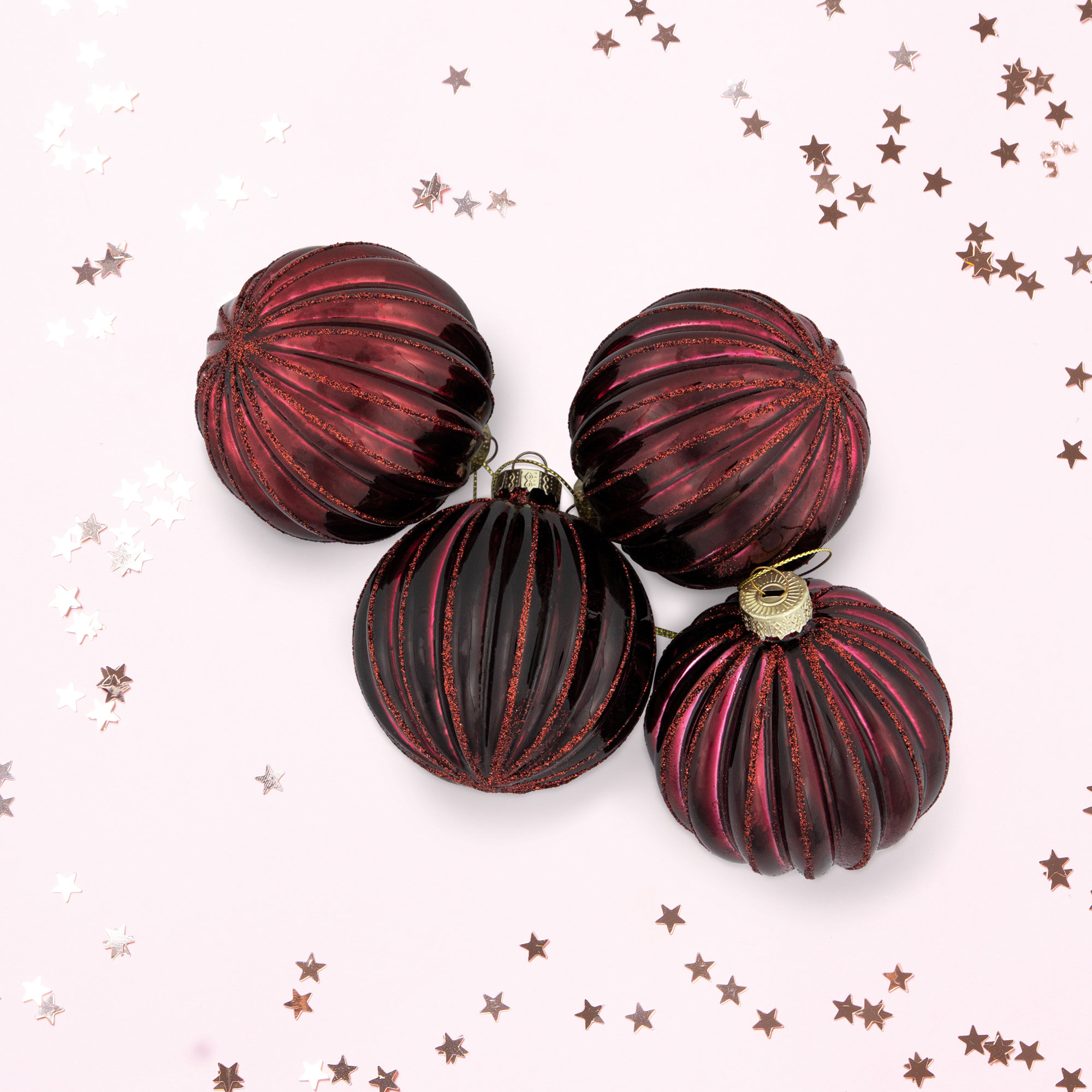 4ct Shiny Maroon Glass Ball Christmas Ornaments 3", 80mm - Modern ...