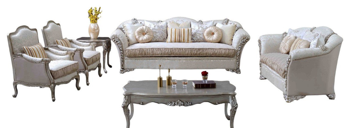 6-Piece Silver Living Room Set - Victorian - Living Room Furniture Sets ...