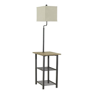 Ashley Furniture Shianne Metal and Wood Tray Floor Lamp w/Fabric Shade ...
