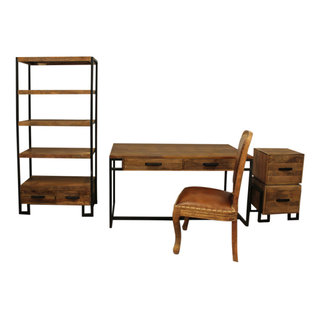 Anaheim 4-Piece Office Set With Desk, Bookshelf, Filing Cabinet & Chair ...