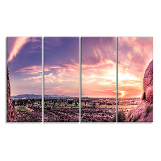 "Evening Red Sky over Phoenix Arizona" Metal Wall Art, 48"x28" 4 Panel ...