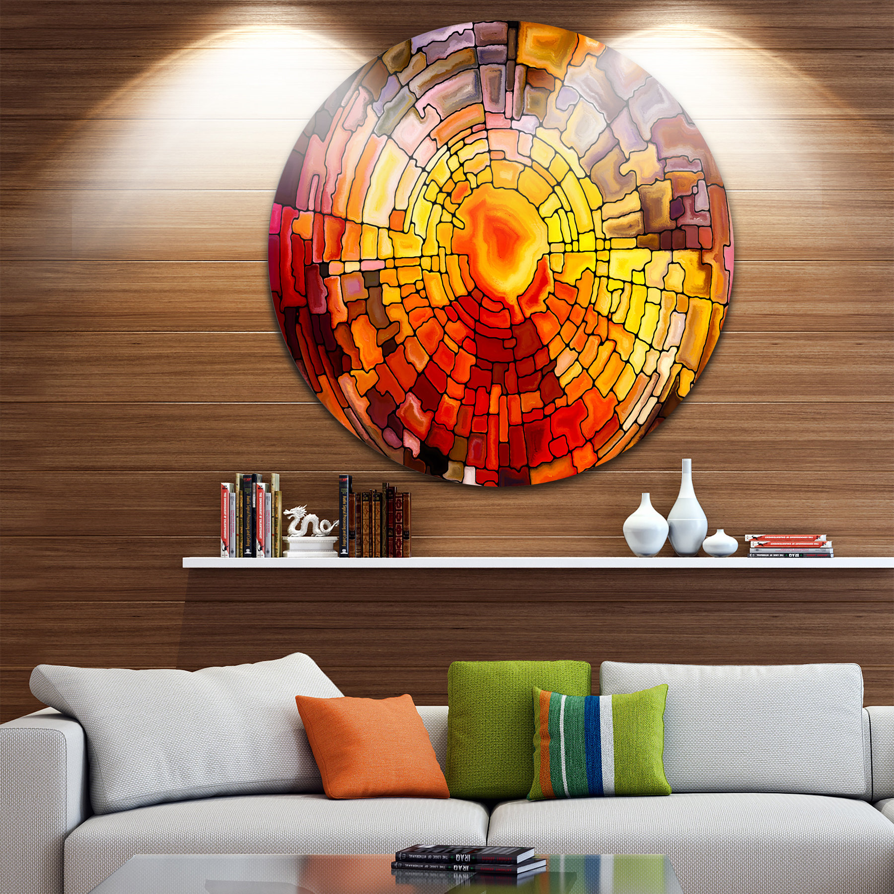 Designart - Return of Stained Glass' Contemporary Metal Circle Wall Art ...