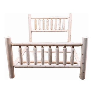 HomeRoots Natural Unfinished Low Post Cedar Log King Bed, King - Rustic ...