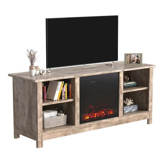 Gray Entertainment Center with Fireplace and 4 Shelves for TVs up to 65 ...