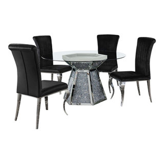 Quinn 5-piece Hexagon Pedestal Dining Room Set Mirror and Black ...