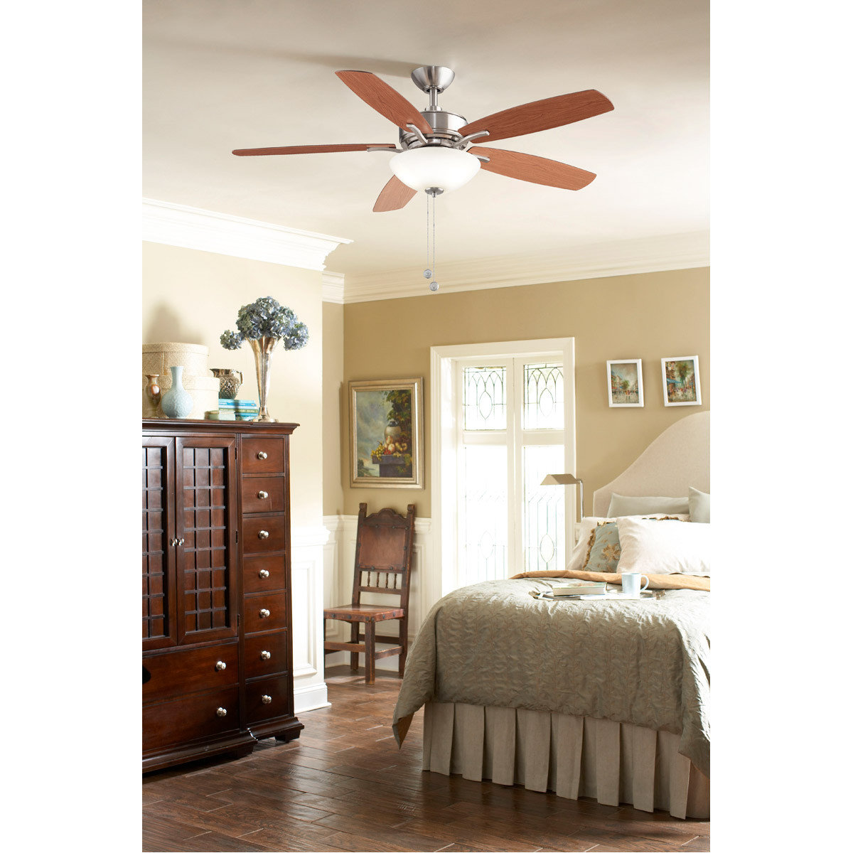 Aire Deluxe 2 Light 52" Outdoor Fan, Brushed Nickel With Cherry ...