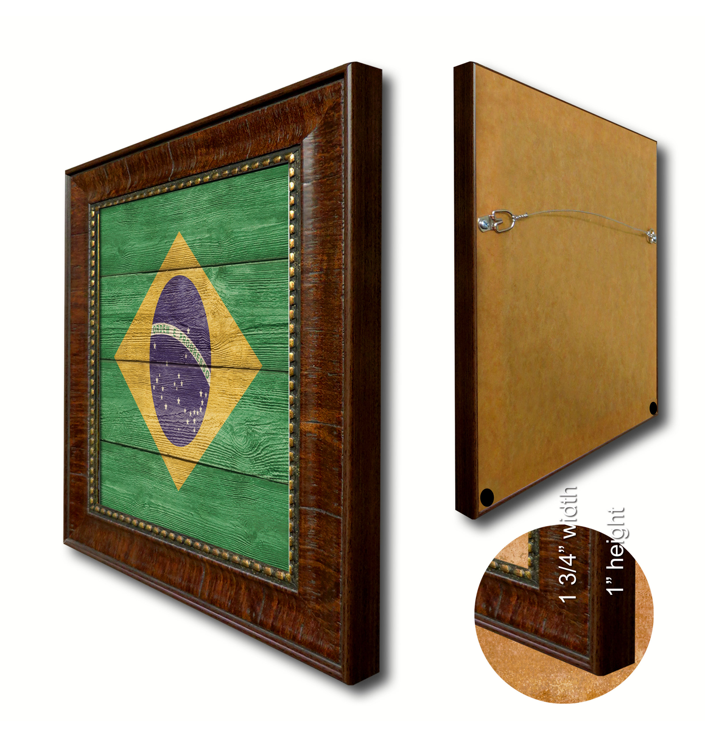 Brazil Country Textured Flag Print With Brown Gold Frame, 23" X 33 ...