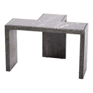 Minimalist Black White Marble T Shaped Table Wedge Accent Bunching ...