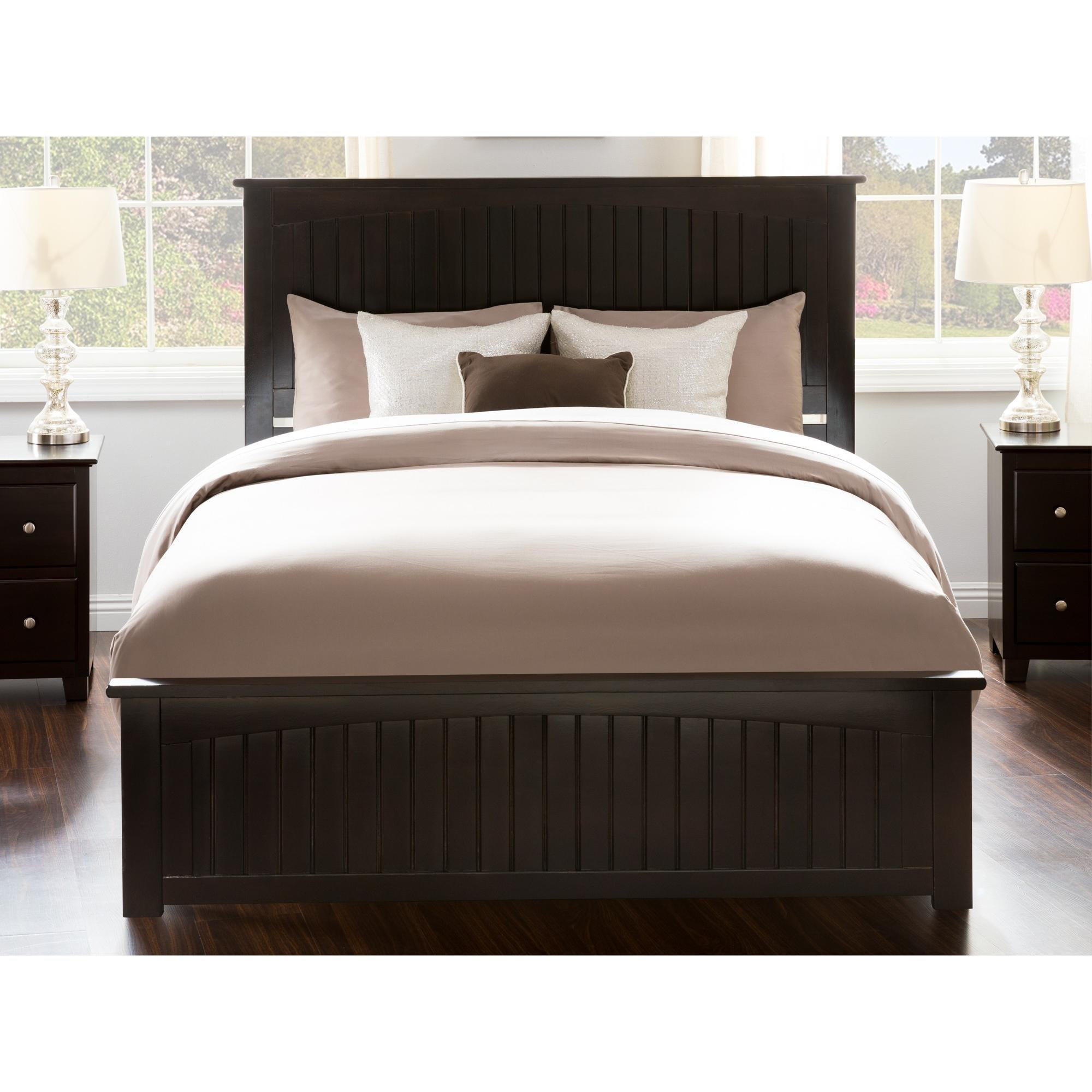 Hardwood Platform Bed with Grooved Headboard and Matching Footboard ...