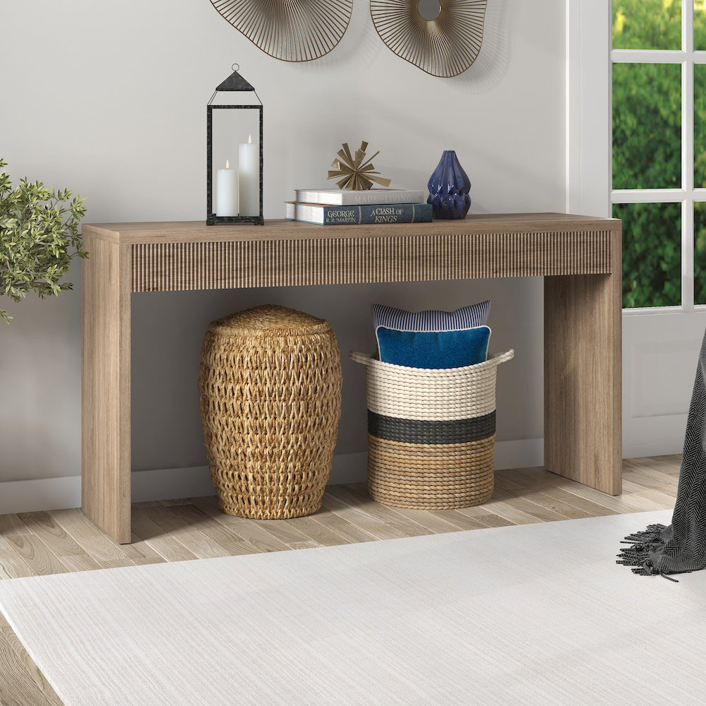 Lawrence 55 Wide Rectangular Console Table in Antiqued Gray Oak ...
