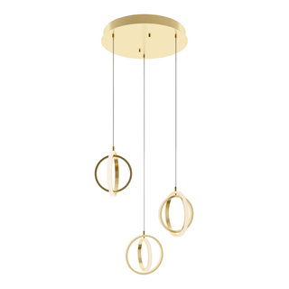 Lock 3 Light Pendant, Satin Brass - Modern - Pendant Lighting - by AFX ...