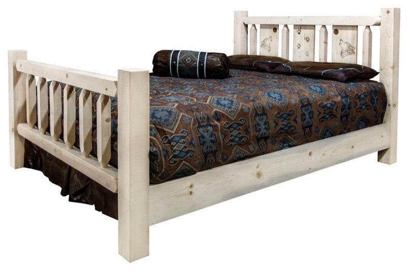 Montana Woodworks Homestead Wood Queen Bed with Laser Engraved Wolf in ...