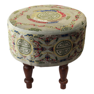 Natural Geo Multicolored Gray Decorative 16" Round Stool, 16.5x16.5x16 ...