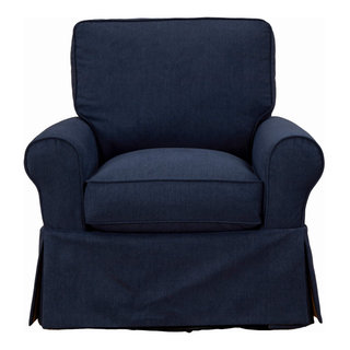 Box Cushion Chair Fabric Washable Water Resistant Stain Proof Navy Blue ...