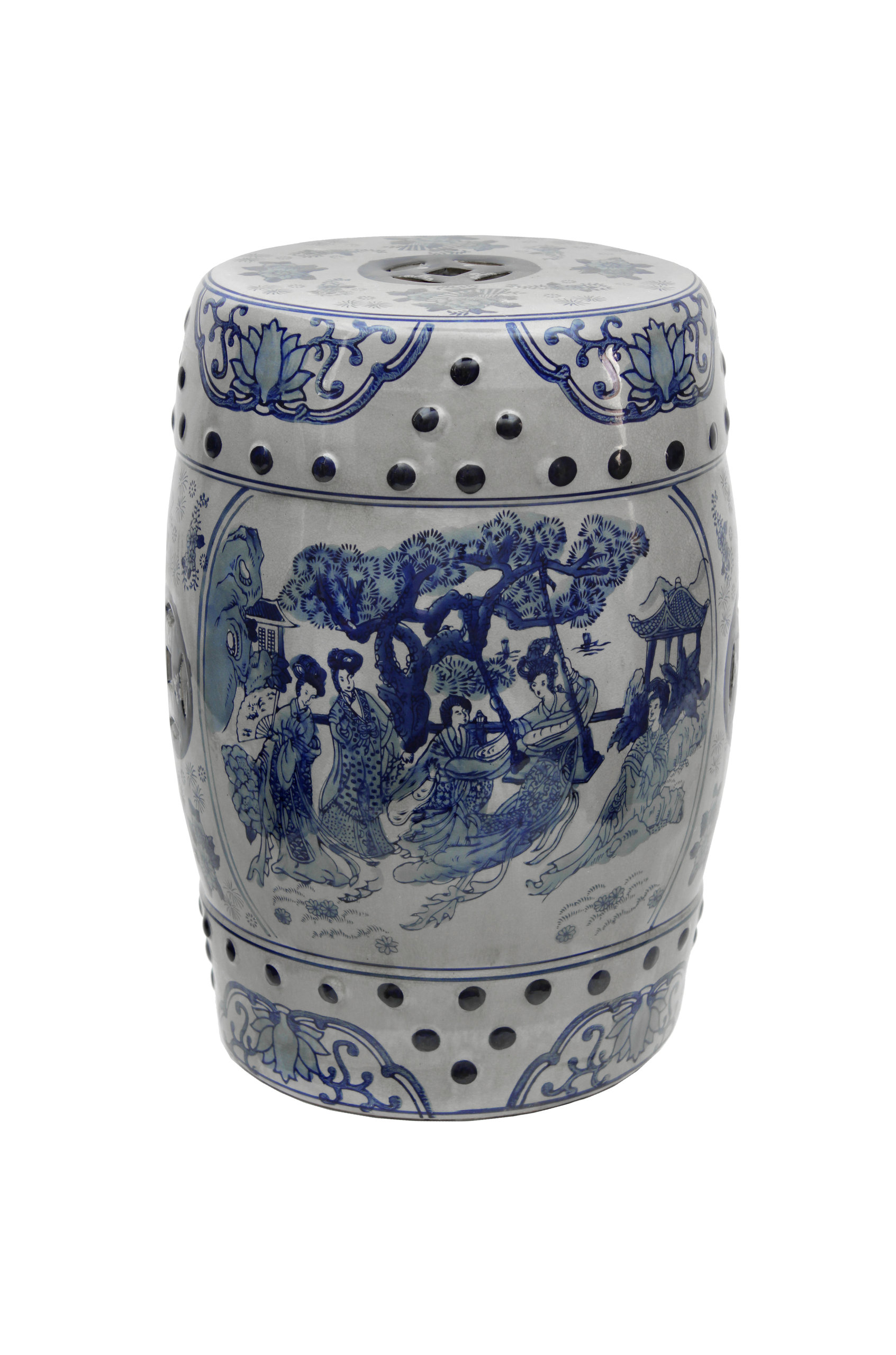 18" Ladies Blue and White Porcelain Garden Stool - Asian - Accent And ...