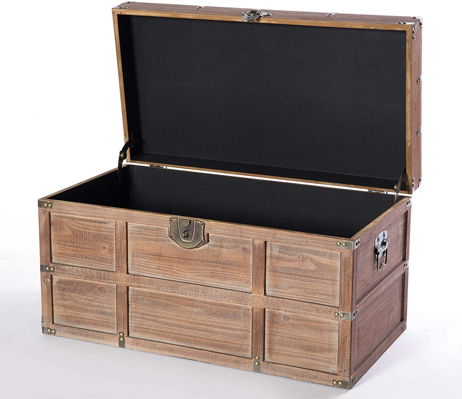 Rustic Wooden Storage Trunk with Lockable Latch, Rectangular Brown ...