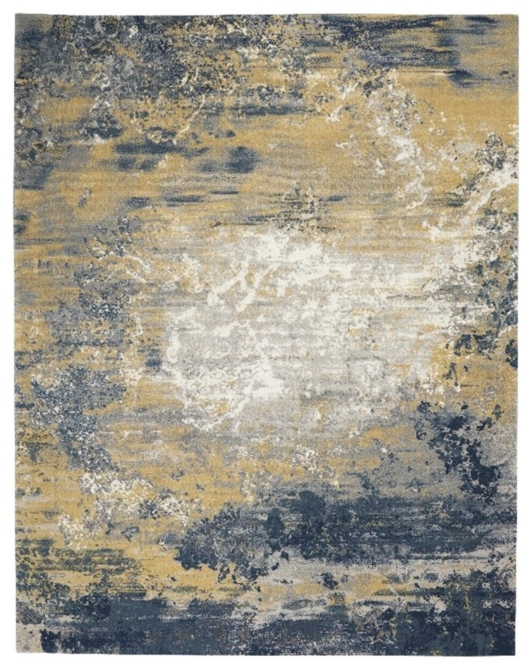Nourison Twilight 93" x 117" Wool Indoor Rug in Navy Blue/Gold ...